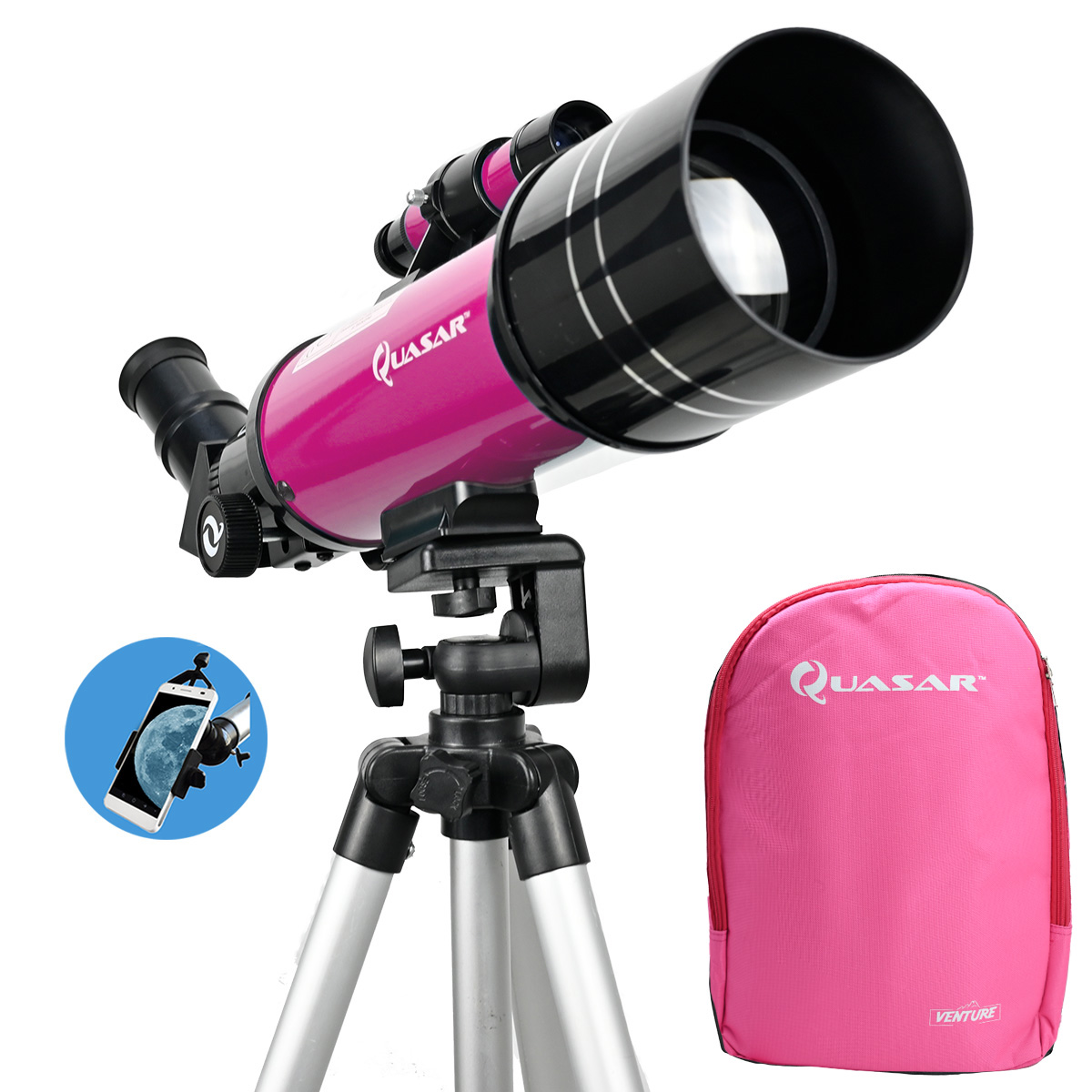 Telescopio Quasar Venture QV70 120x Con Adaptador Smartphone Pink