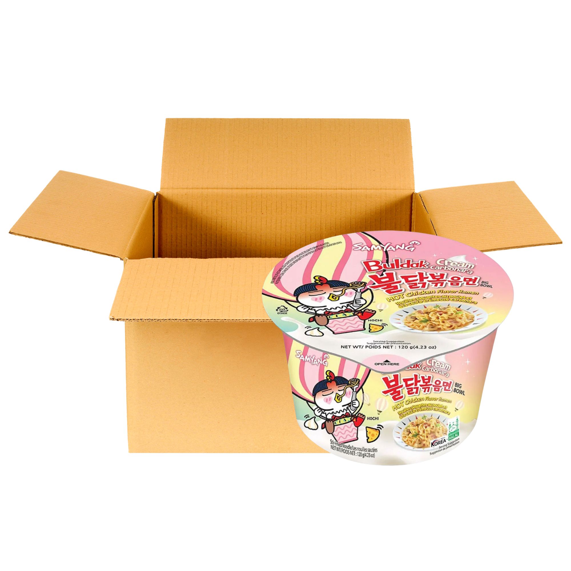 Sopa Instantánea Ramen Coreana Buldak Big Bowl Sabor Cremosa de 16 Piezas