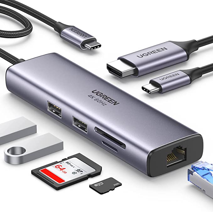 UGREEN Hub USB C, 7 en 1 Adaptador USB C a HDMI 4K 60Hz, Gigabit ...
