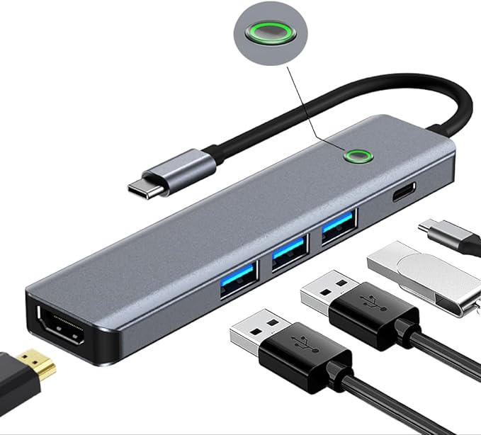 WTDD 5 en 1 Adaptador HUB USB C con Apagado de Pantalla con Un Clic ...