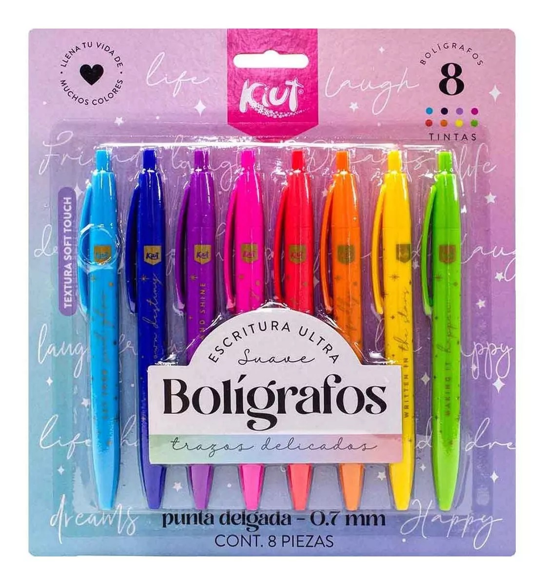 Set Boligrafos Plumas Kiut Colores Surtidos Utiles Escolares.
