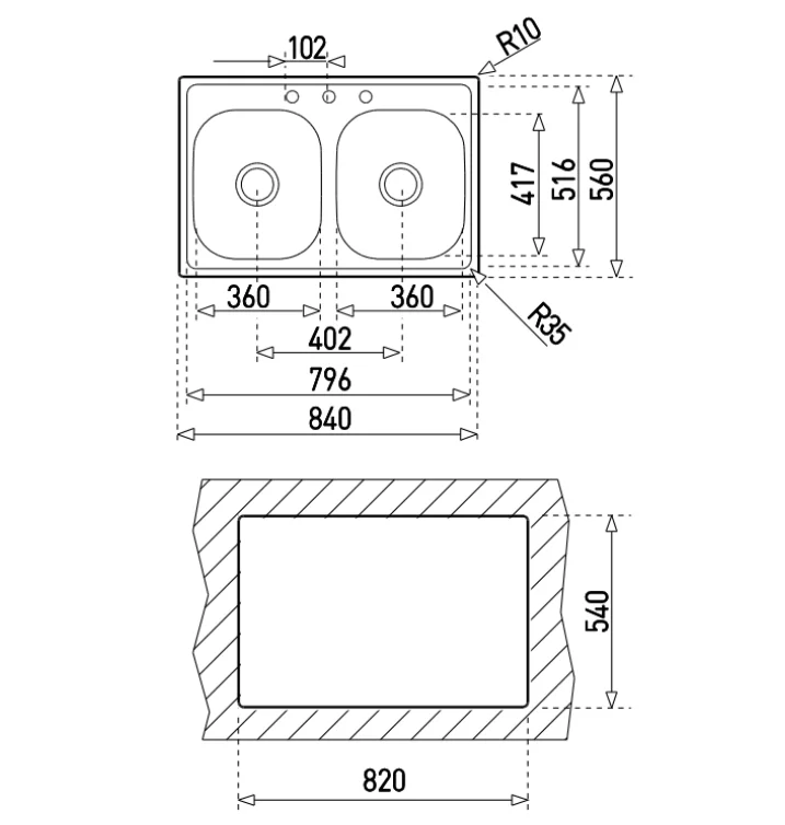 TARJA / FREGADERO TEKA 840.560 2C (33.22) 7" 1 PERF PARA EMPOTRAR DE 84 ...