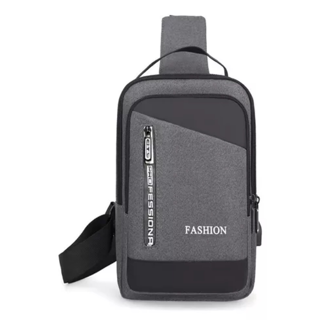 Pechera Cruzada Bolsa De Hombro Bandolera Con Puerto Usb Color Gris