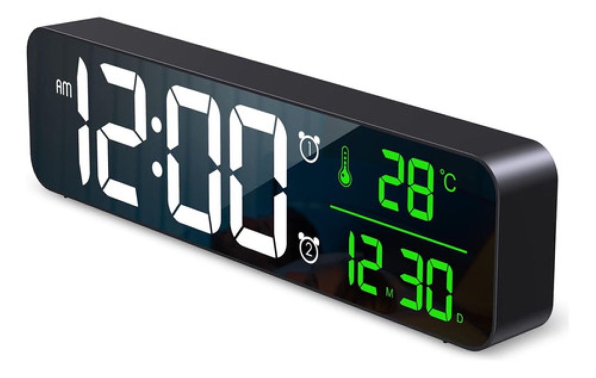 "Reloj Digital De Pared Decorativo Led Con Termómetro Alarmas negro