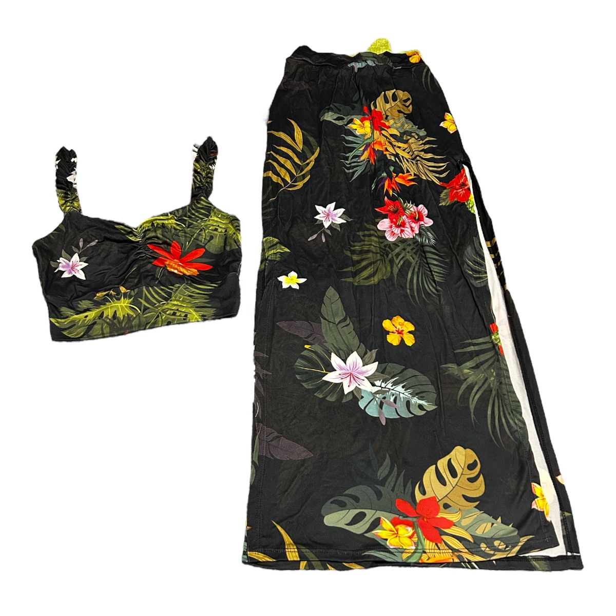 Conjunto Playero Falda Larga Y Top Floral Ropa De Playa