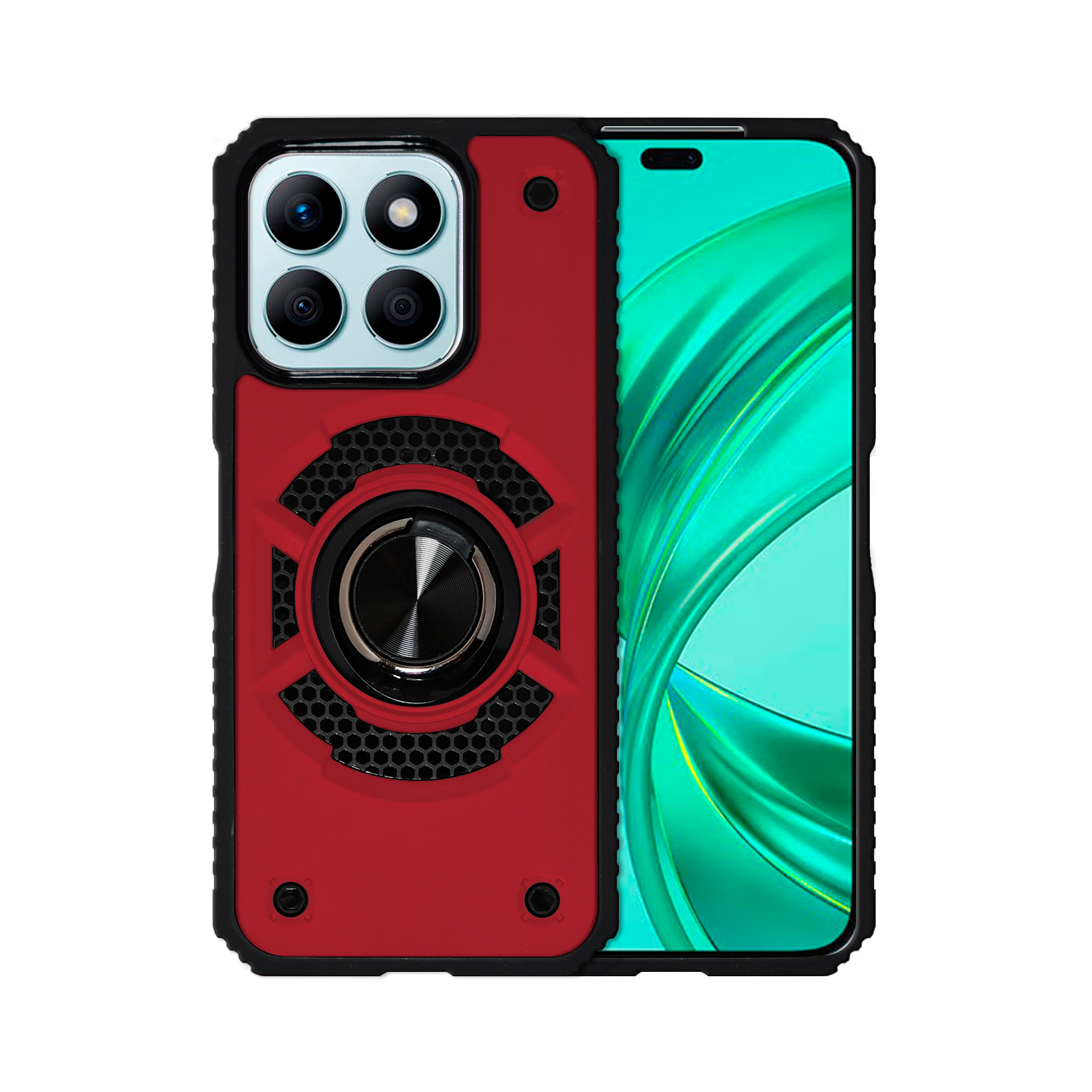 Funda Uso Rudo Anillo Capitán Para Honor X8b Rojo