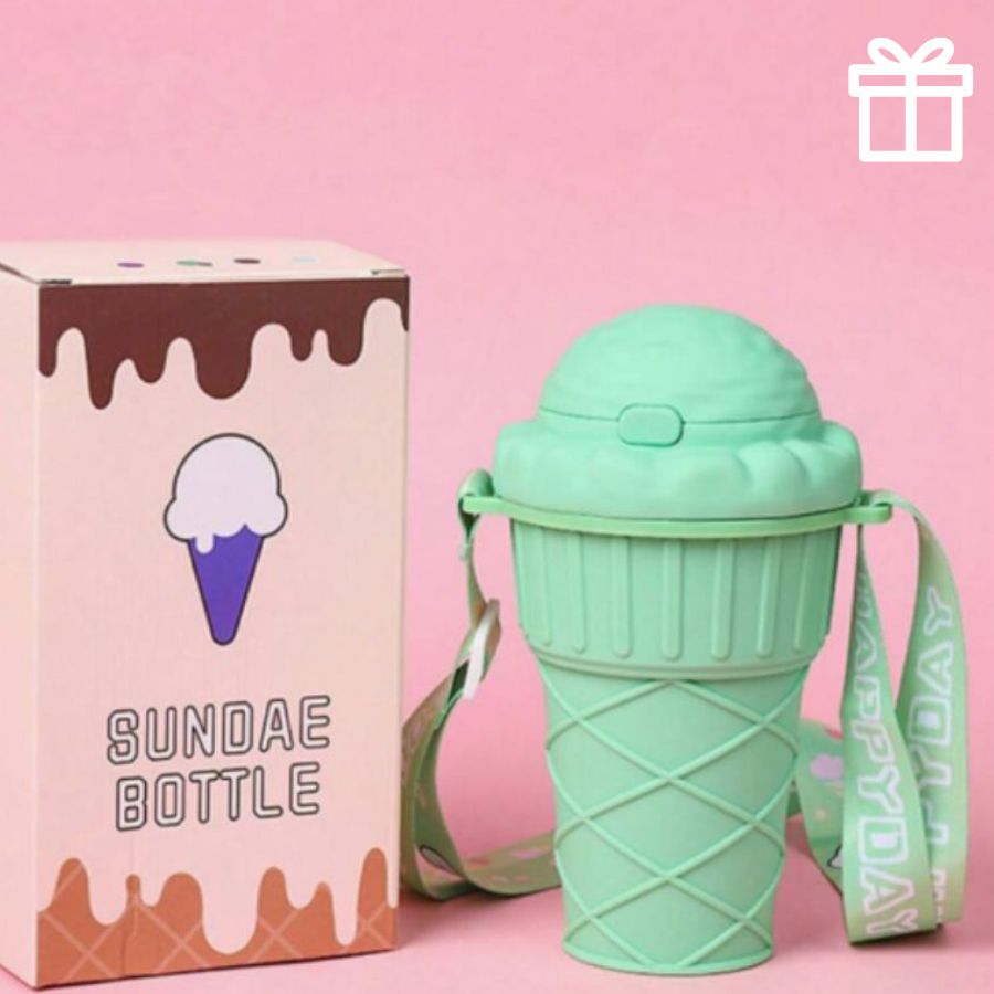 Botella para agua 500 Ml Diseño Helado Antiderrames Popote Silicona.