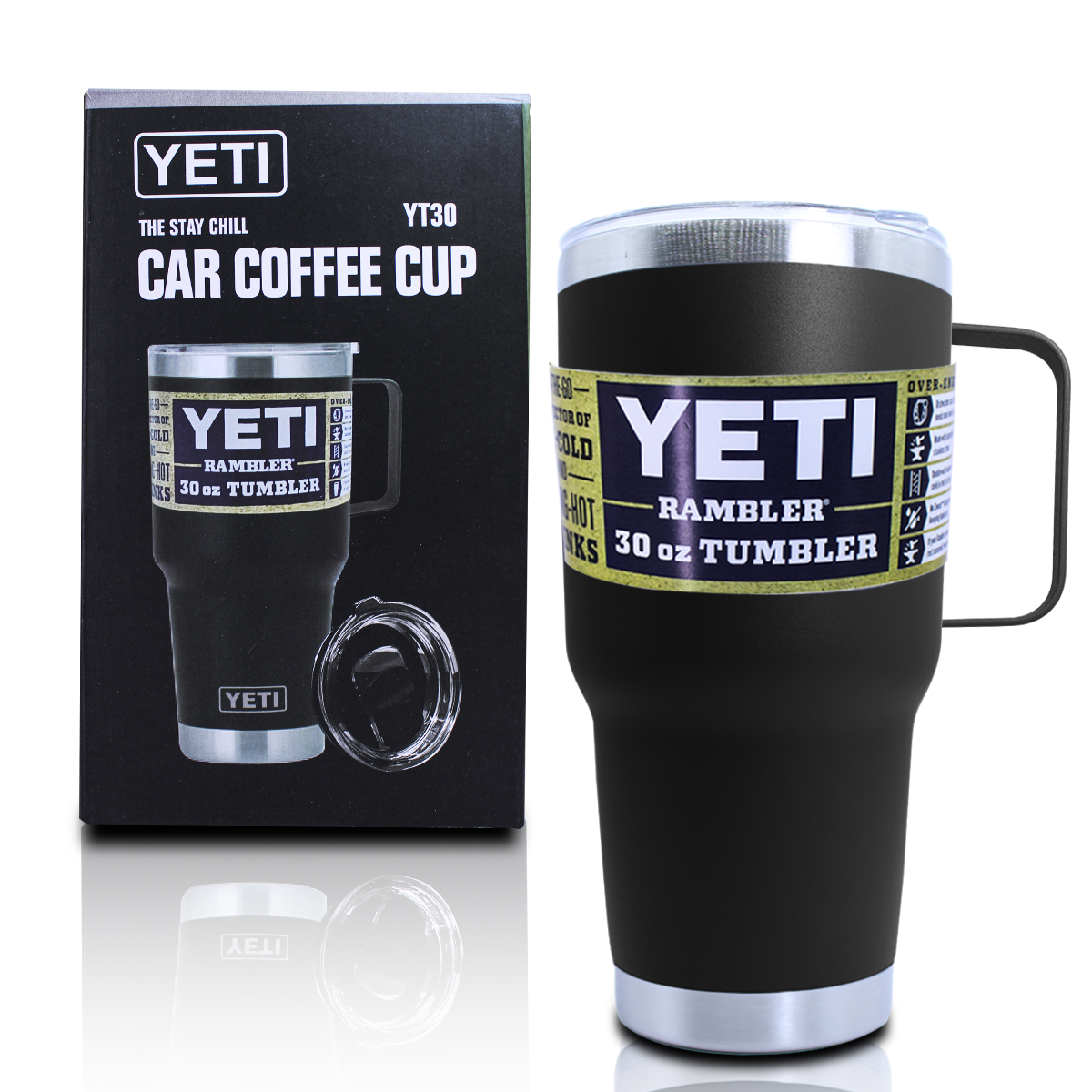 Vaso Termico Negro Yeti Capacidad De 30 oz Con Agarradera.