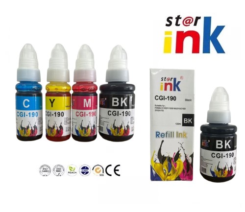 KIT de 4 Tintas Canon GI-190 Compatibles Negro 135 ml/ Magenta / Cyan / Aamarilla 70ml Star Ink ...
