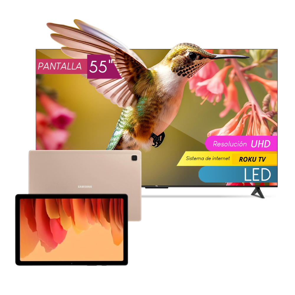 Combo Pantalla TCL 55 55S451 Smart TV Roku LED + TAB A7 T500 Gold.