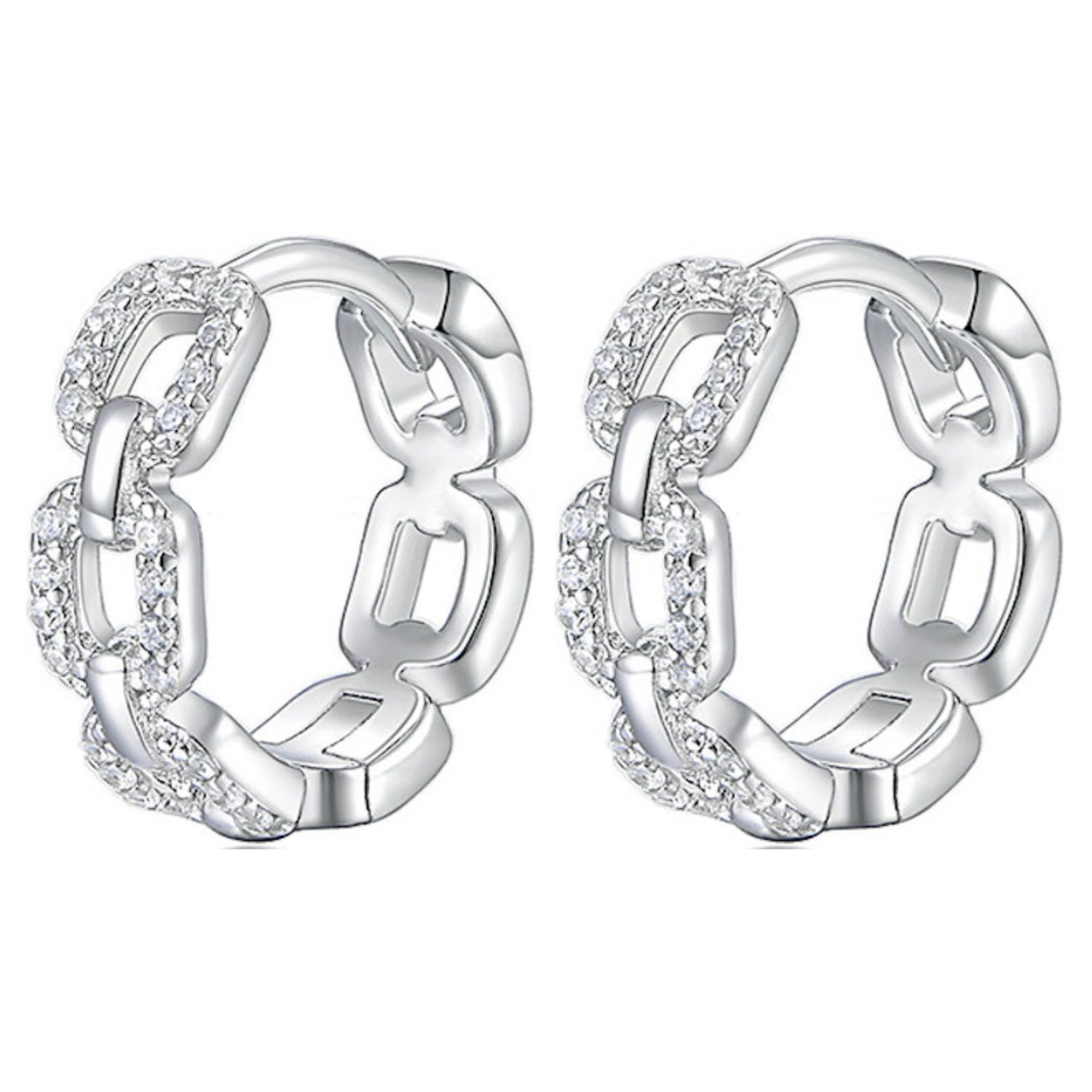 Aretes De Plata 925 Arracadas Con Eslabones y Zirconias.
