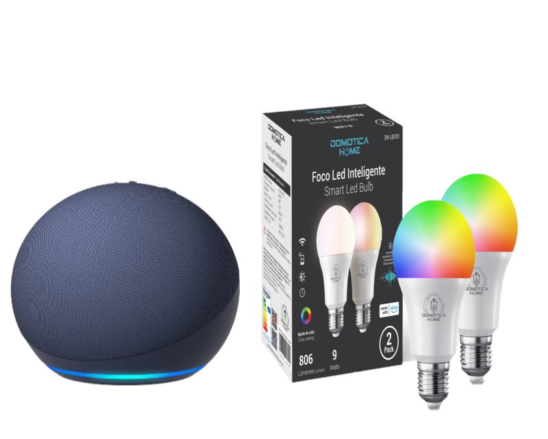 Kit Bocina Inteligente Alexa Echo Dot 5 Azul + Focos Led Inteligentes 2 ...
