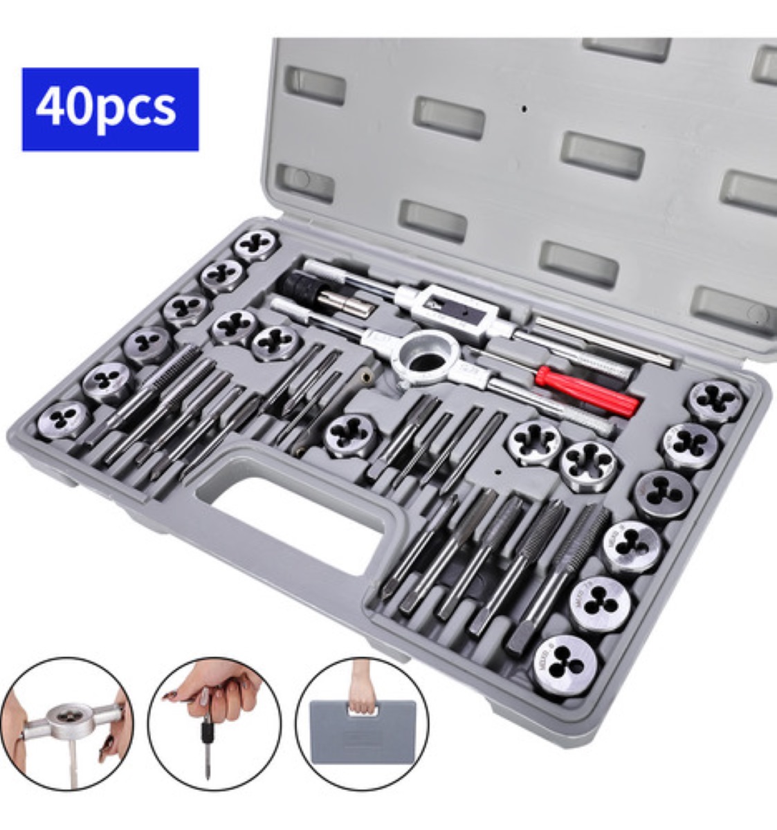 Set Machuelos Y Terraja Métrico De Acero M3-m12 40 Piezas