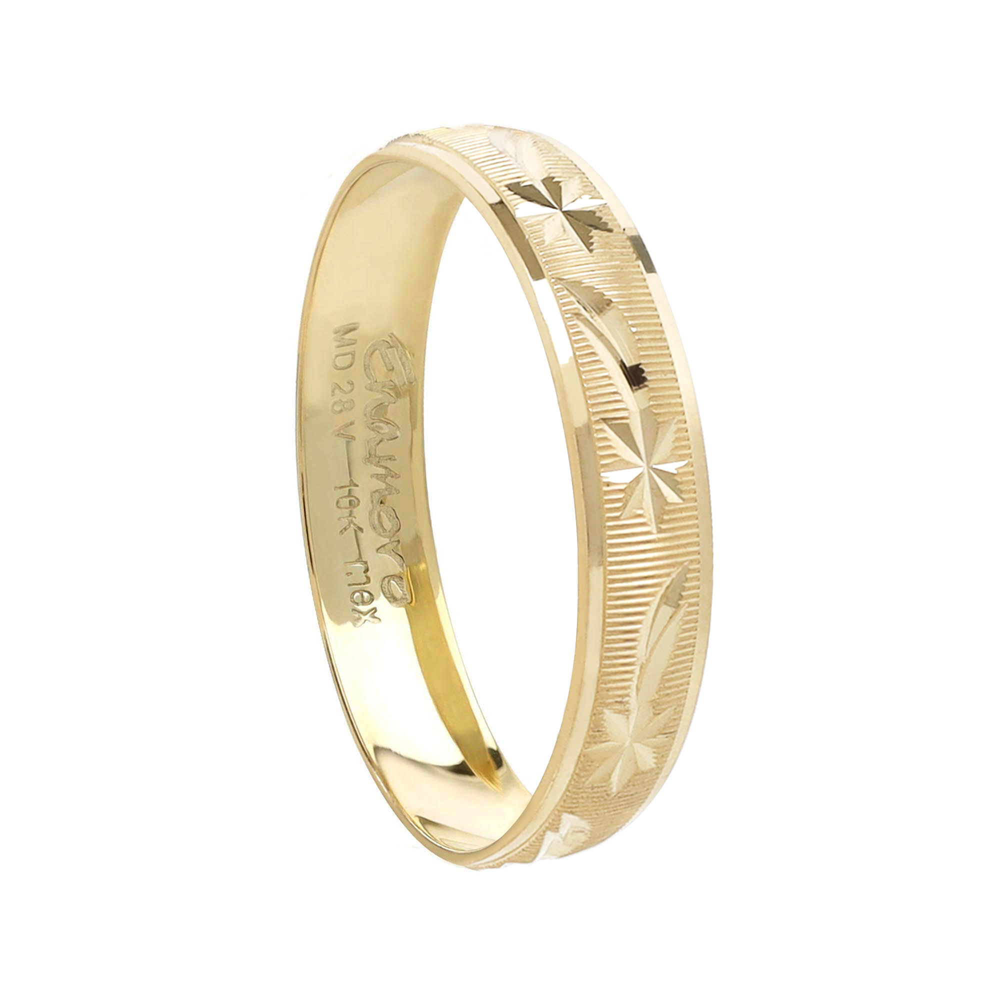 Argolla de matrimonio de oro sólido 10k 4mm Estrella Media Caña Diamantado