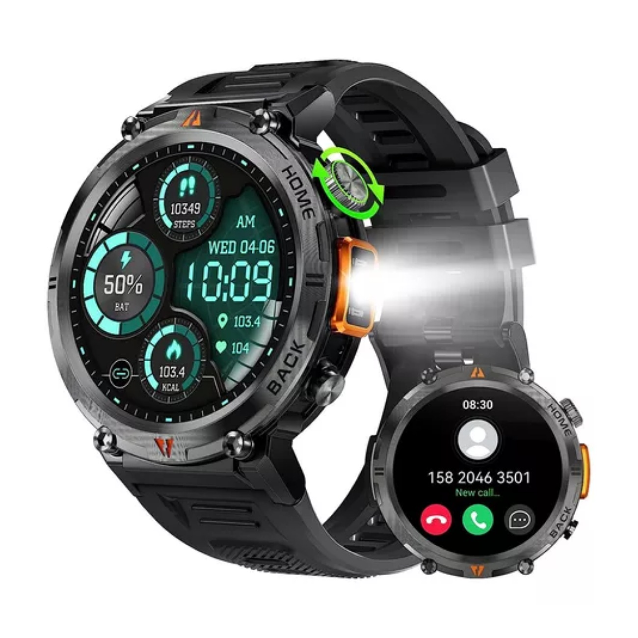 Smartwatch Ke3 Reloj Inteligente Con Linterna Integrada Estilo Militar ...