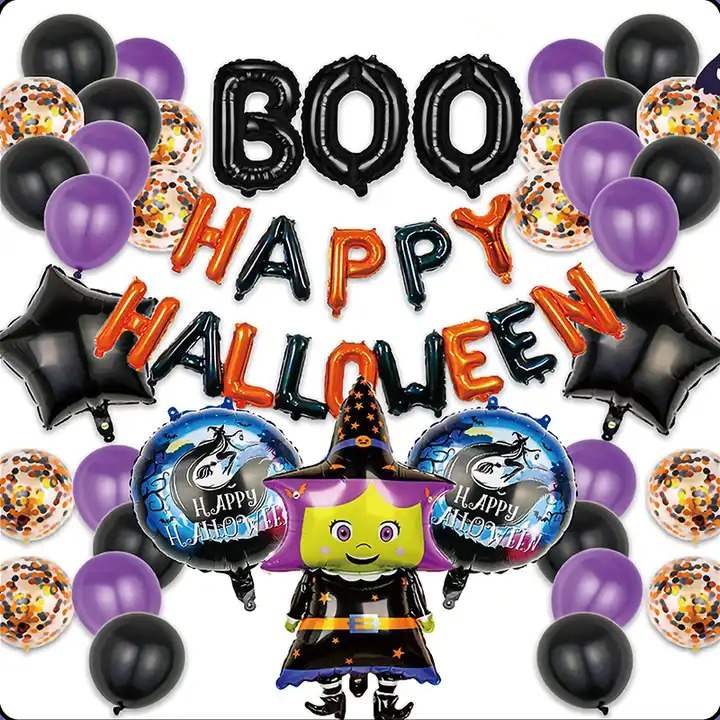 Set 36 Globos Látex Halloween Noche Brujas Fiesta y Decoración