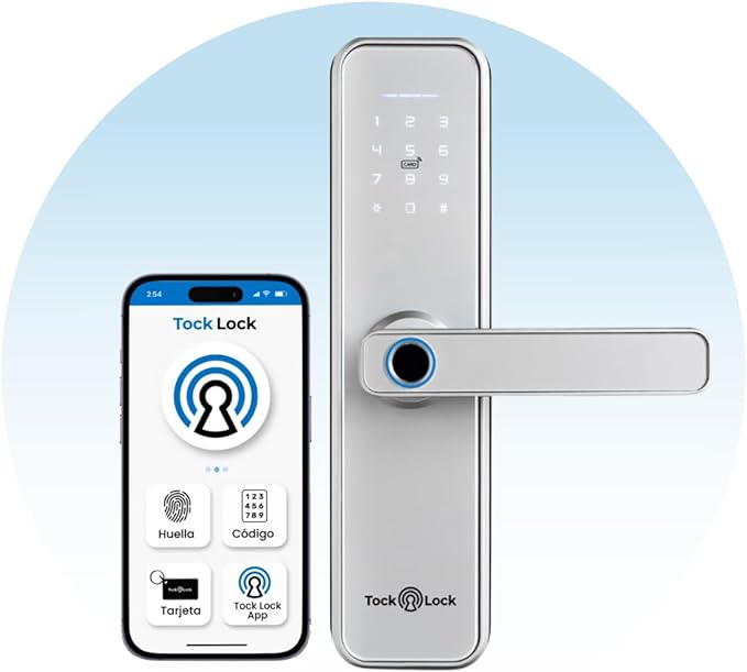Tock Lock - Cerradura inteligente para puerta principal | Chapa digital 5 métodos de acceso | Plata.