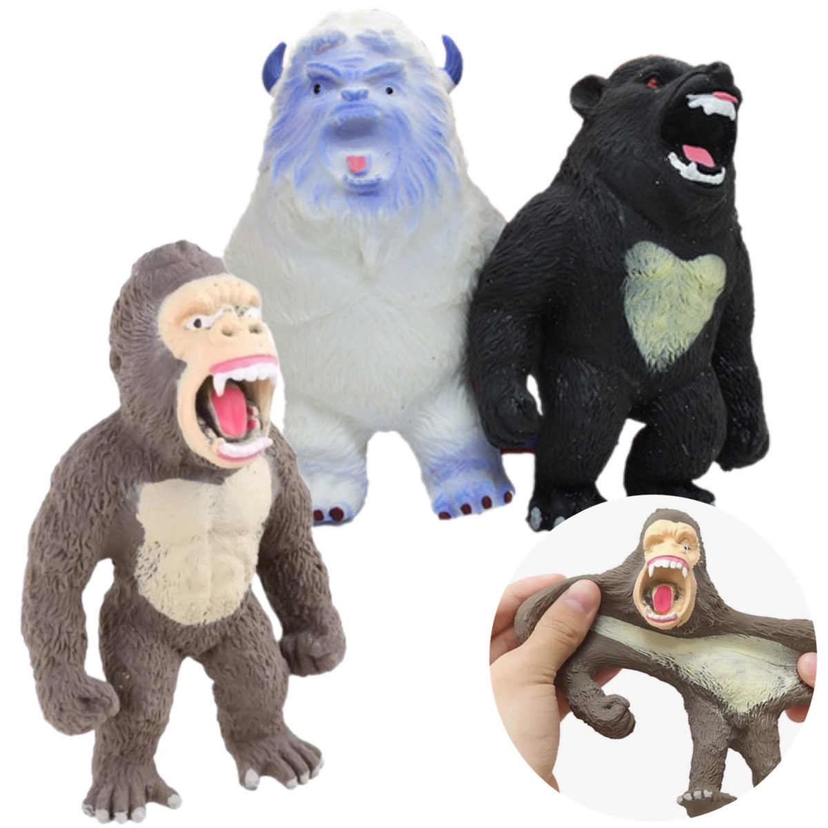 3 Gorila Yeti Rata Juguete Estirable Antiestrés Suave Squishy 240g.