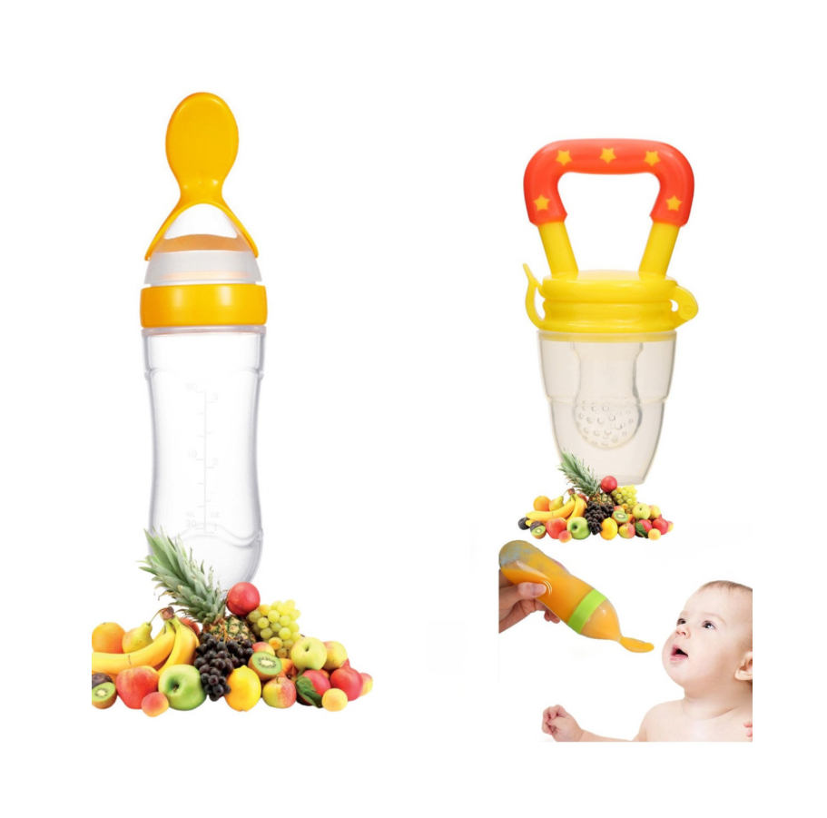 Chupón Alimentador Fruta Y Biberón Cuchara Para Papilla Bebe amarillo