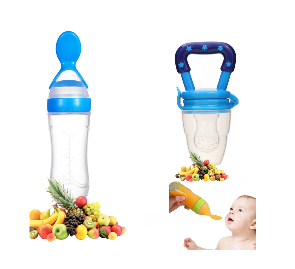 Chupón Alimentador Fruta Y Biberón Cuchara Para Papilla Bebe azul