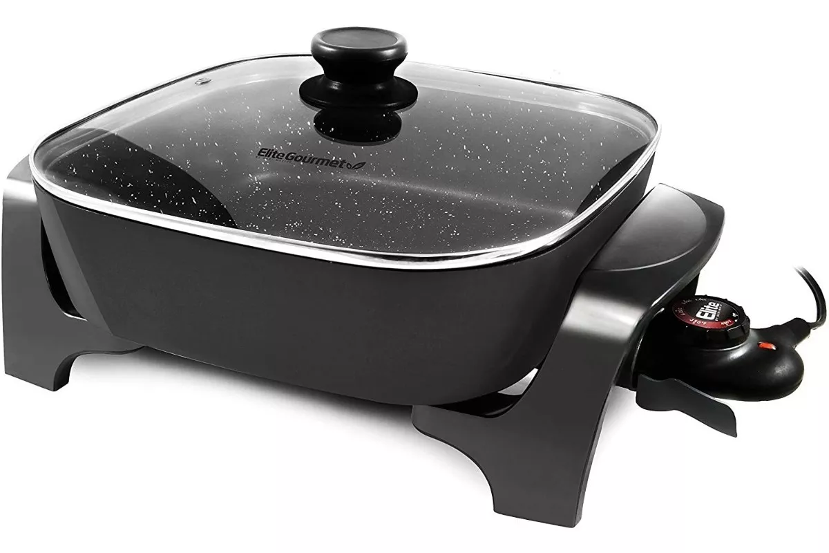 Sartén Eléctrico con tapa de Vidrio Elite Gourmet 7 Litros 120 Volts.