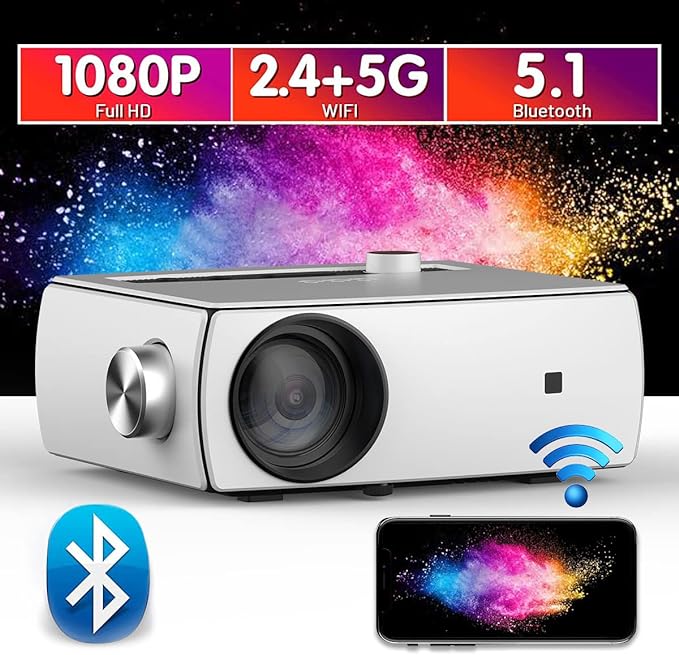 Proyector WiFi Bluetooth, 2.4G/5G WiFi, 1080P Nativo Full HD (Soporte ...