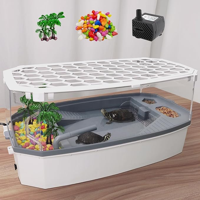 VERABE - Tanque de tortuga pequeña con tapa, acuario acrílico de ...