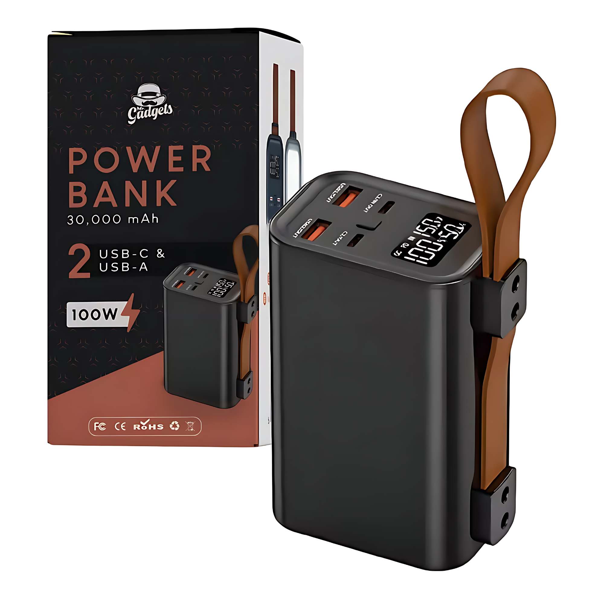 Power Bank WPD-100 de 30,000mAh Carga Rápida 100W con 2 Puertos USB-C y ...