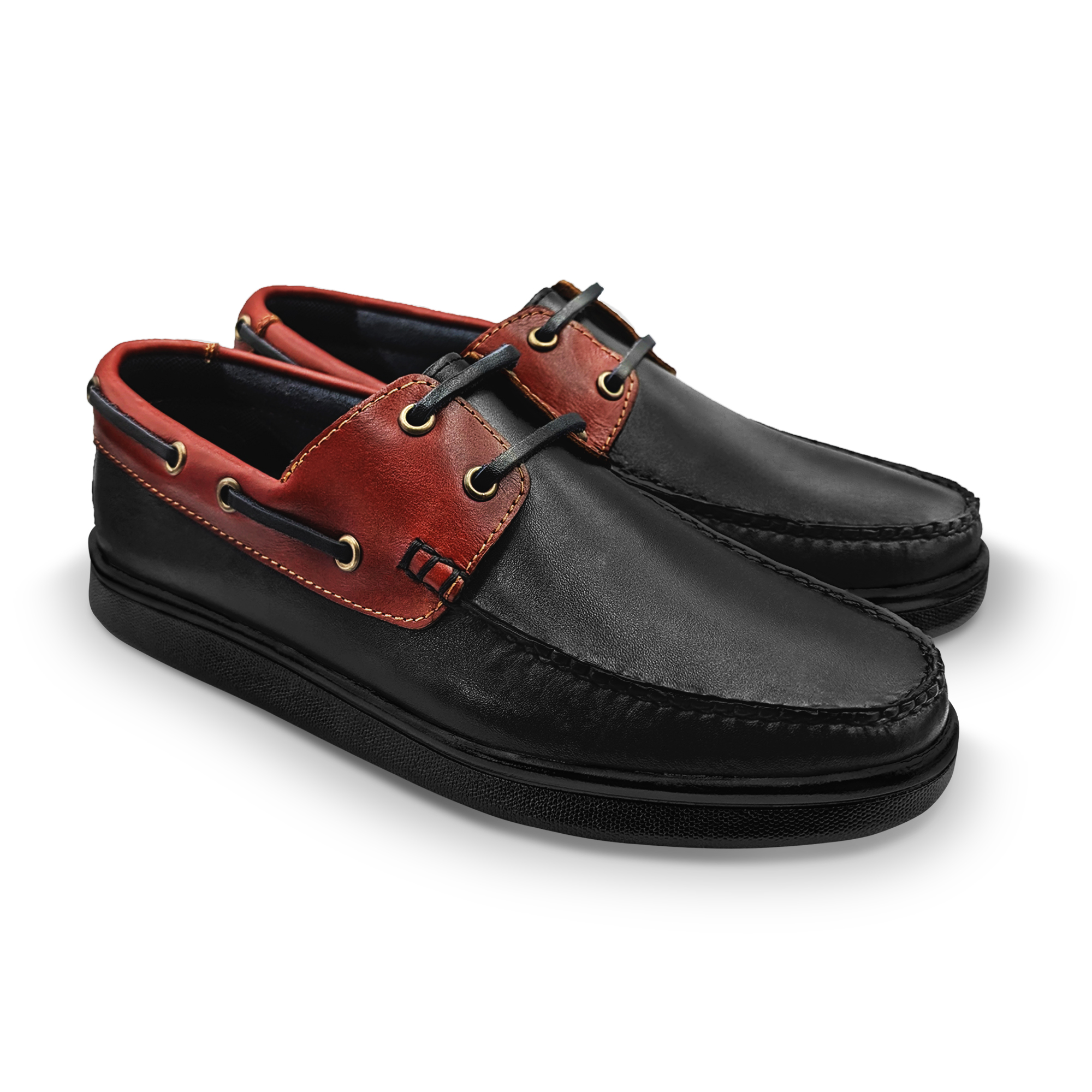 Mocasin Nautico Casual Velero Piel Blandet Hombre Negro y Vino.