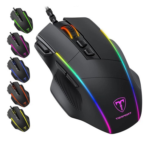 Mouse Gamer Alambrico Programable Rgb Con Botón Automático De Tiro Negro.