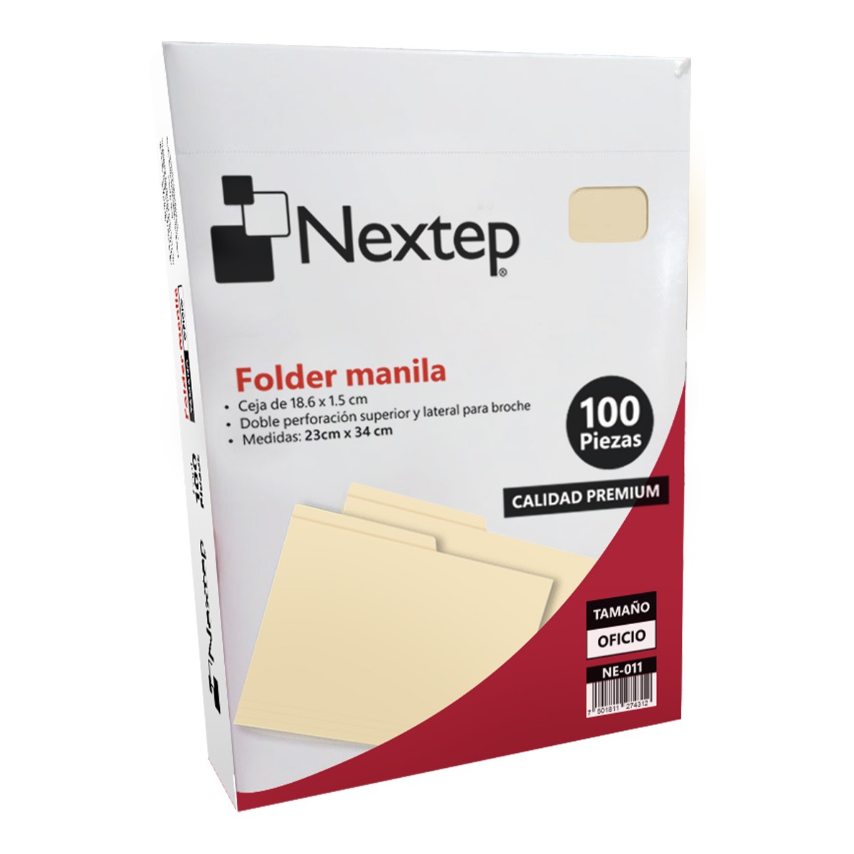Folder tamaño Oficio, Nextep, Manila, con 100 piezas.