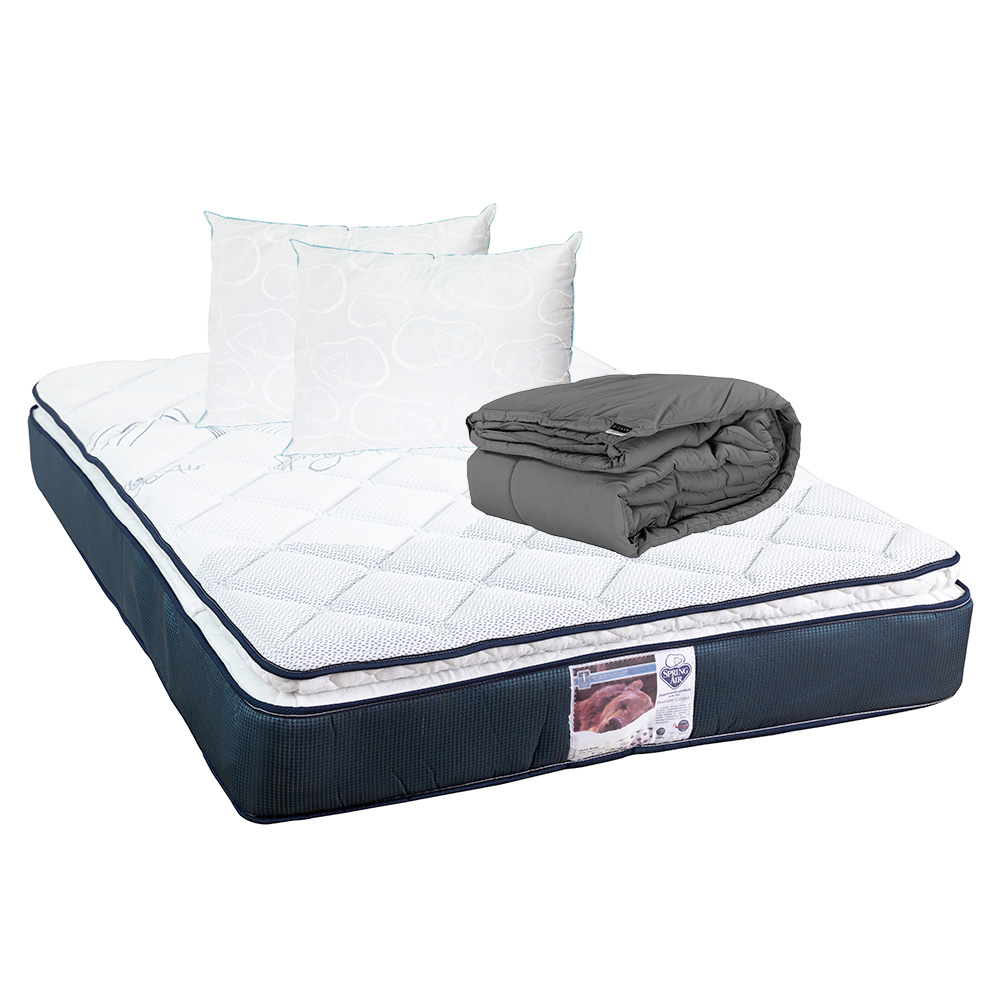 Colchon Matrimonial Spring Air Monaco Con 2 Almohadas Osos y Edredon.