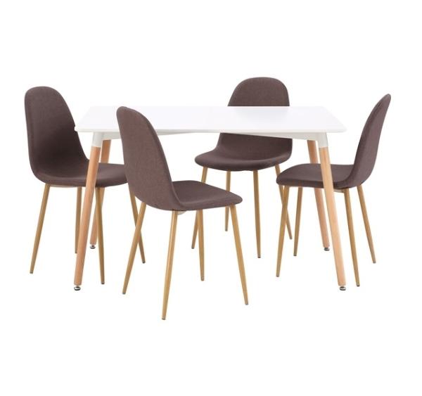 Mesa de comedor rectangular con 4 sillas Ski Gris y blanco - Kessa.