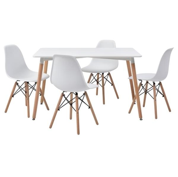 Mesa de comedor rectangular con 4 sillas Skiptvet Blanco - Kessa.