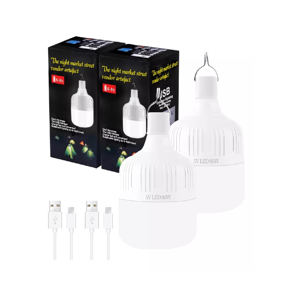 Portatil Recargable Emergencia Usb 80w Lámpara Foco Led 2pzs.