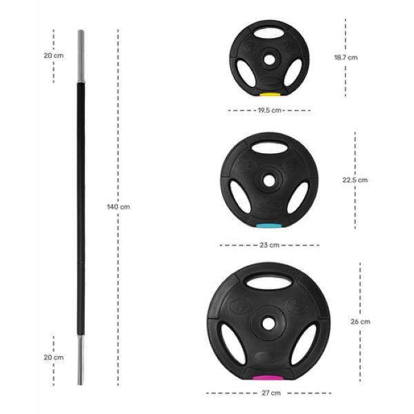 Set Barra Gym Ejercicio 20kg Ajustable 6 Discos 1.2/2.5/5 Kg