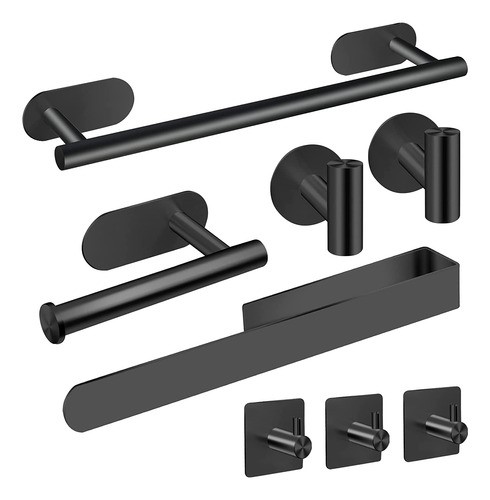 Kit De Ganchos De Baño Autoadhesivos De Acero Inox., 8 Uds. negro