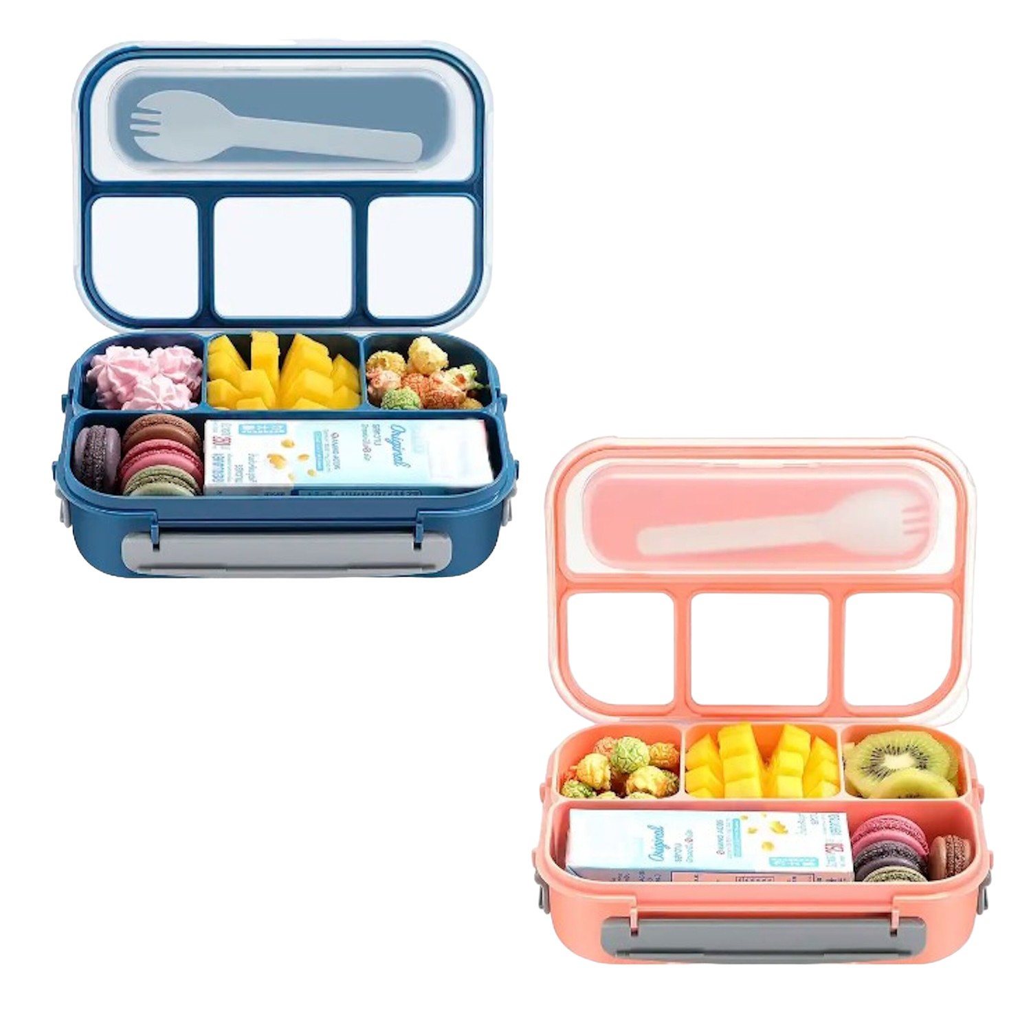 Contenedor Lonchera Lunch Box Topper Hermetico 2 Pack Azul y Rosa