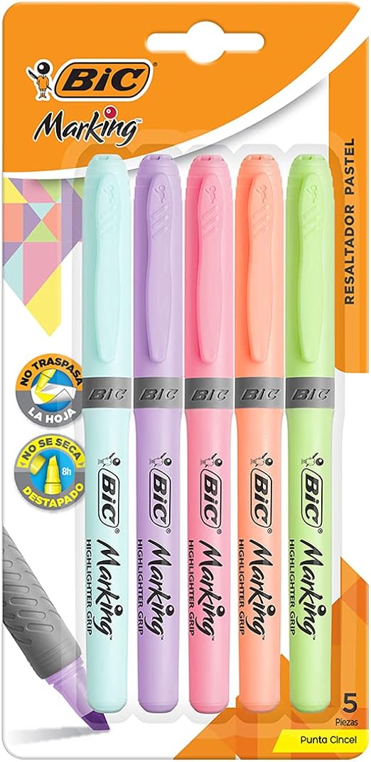 A BIC, Marcatextos con Grip, Subraya Todo, Punta Cincel, Marking Pastel ...
