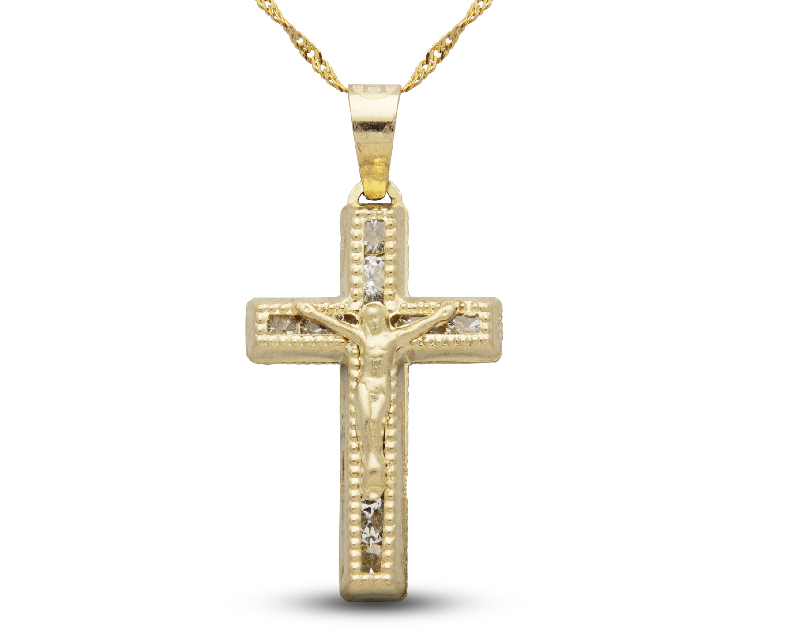 Collar Gargantilla Oro 10K Horoz Cruz Amarilla circonias 45cm S1794