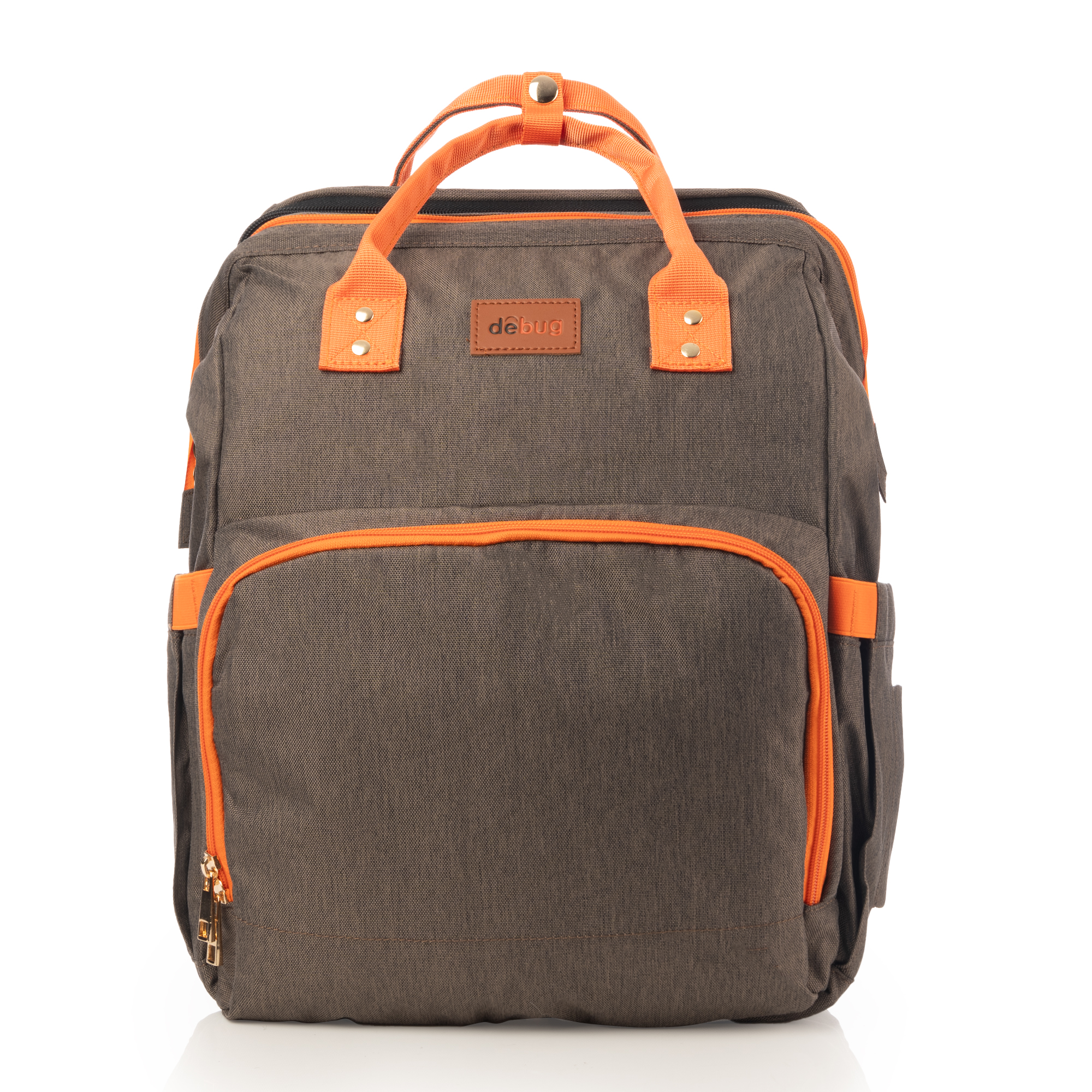 Mochila Pañalera Debug para bebé con cambiador cuna, color Gris-Naranja