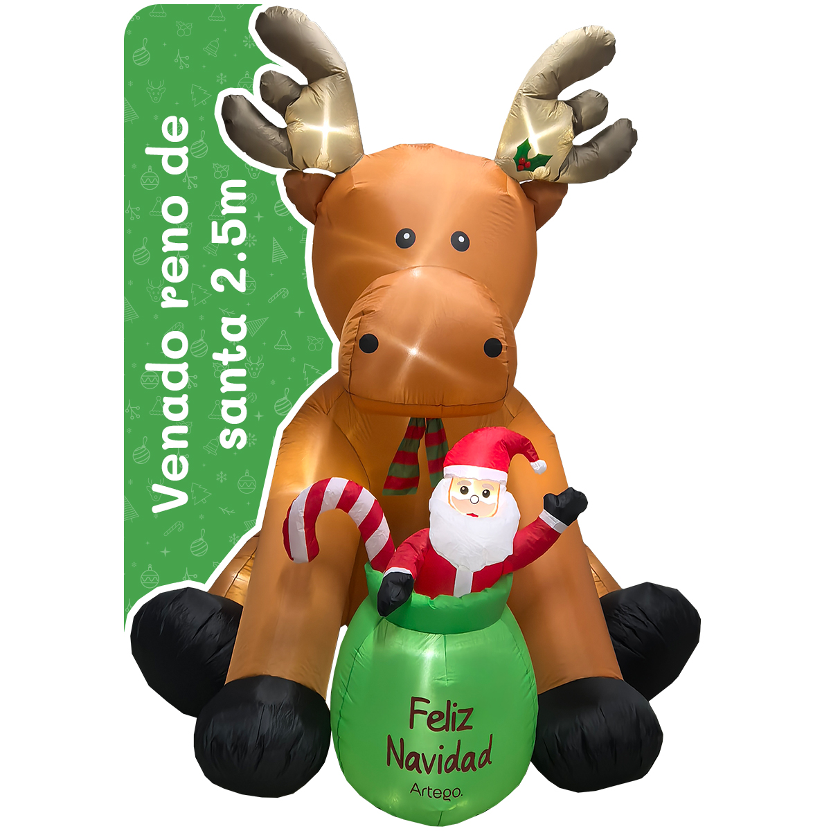Inflable de Navidad venado reno de santa gigante de 2.5m de alto Artego