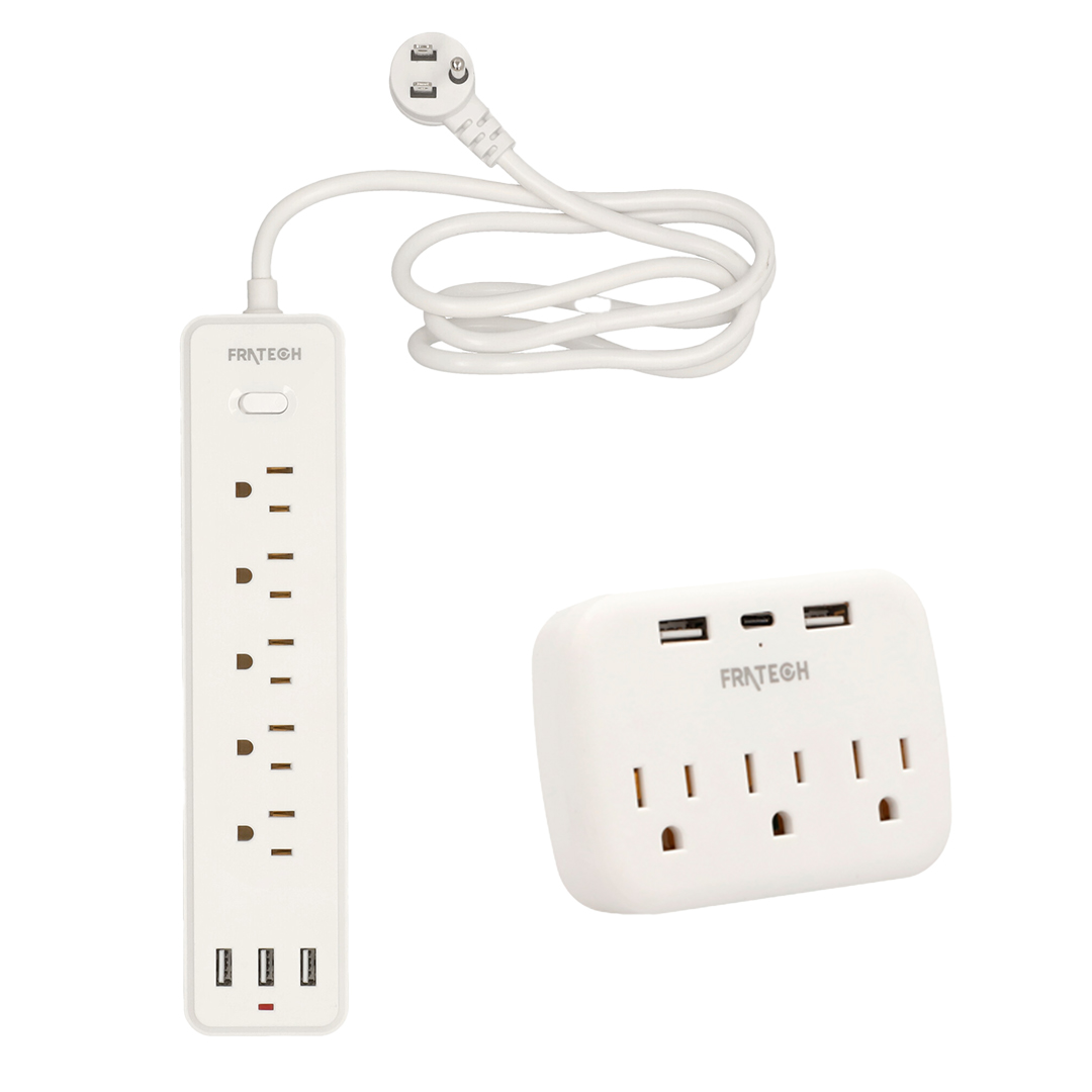 Kit 2 multicontactos portátiles Fratech con entradas USB y C