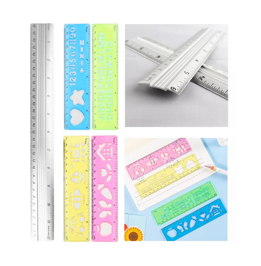 4 Reglas De Plastico Pemium De 15cm Y Regla Metalica 30cm