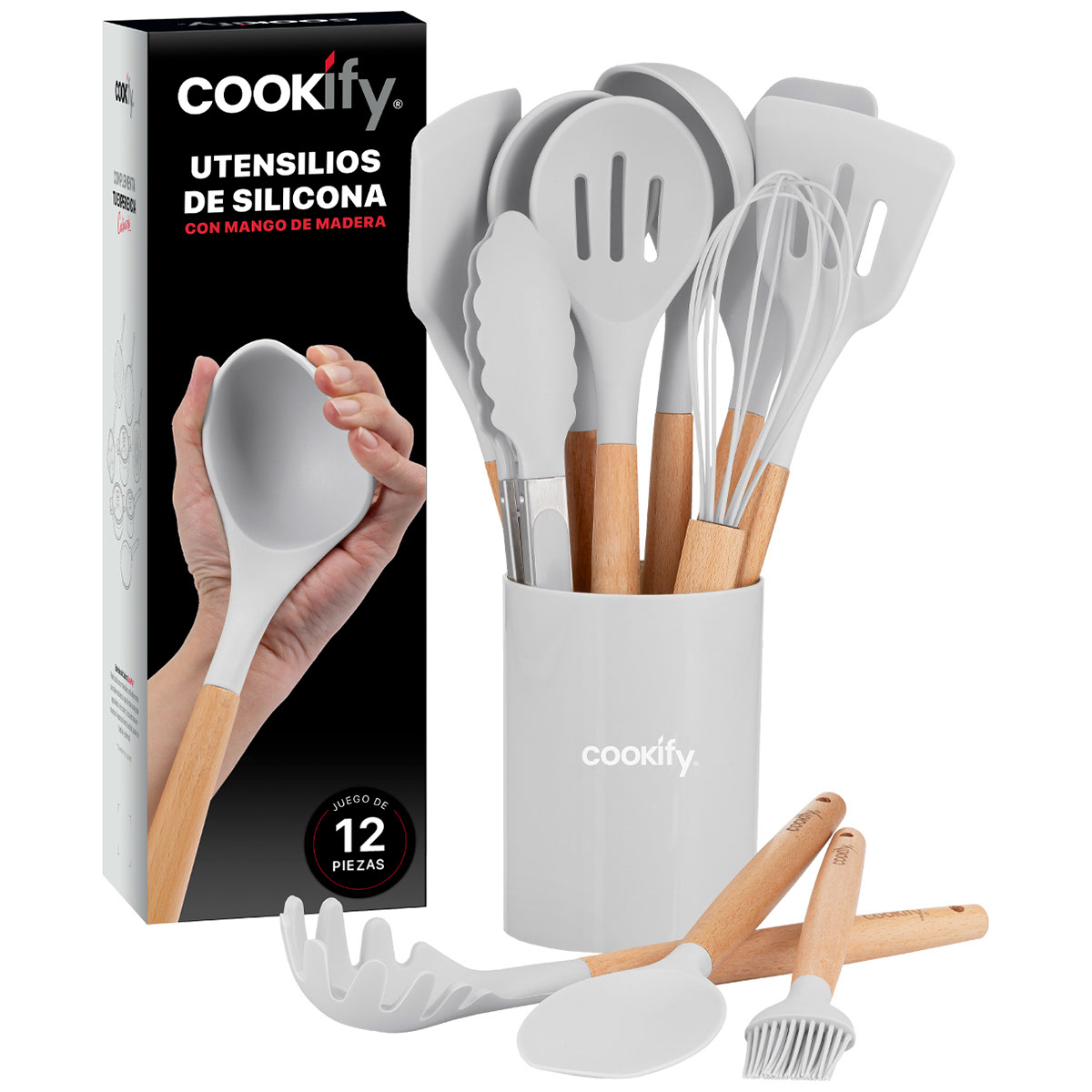 Utensilios de Cocina Set 12 Piezas de Madera y Silicona Juego de ...