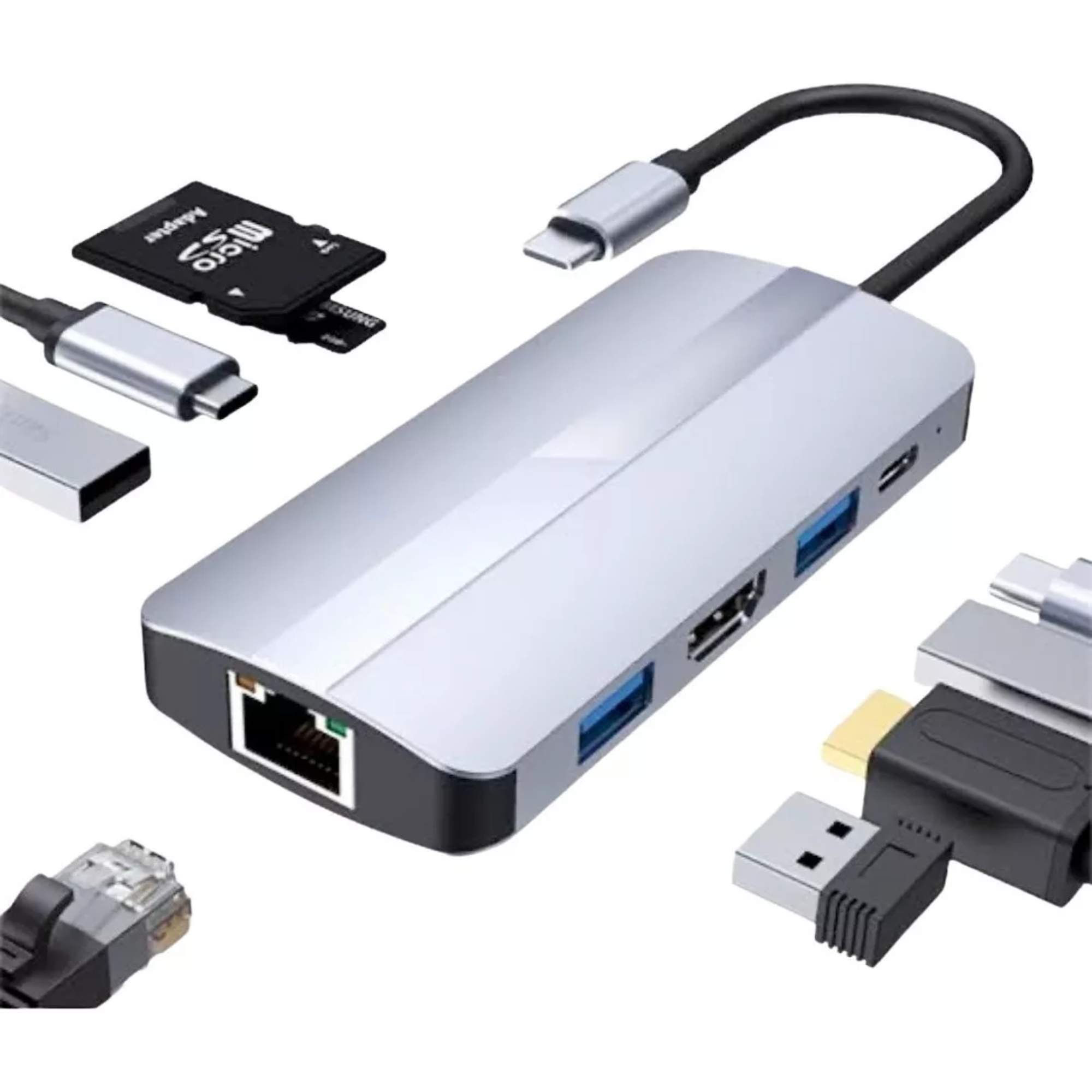 Adaptador Hub Usb-c 9 En 1, Usb 3.0 Adaptador Usb-a, Sd, Ethernet Rj45 ...