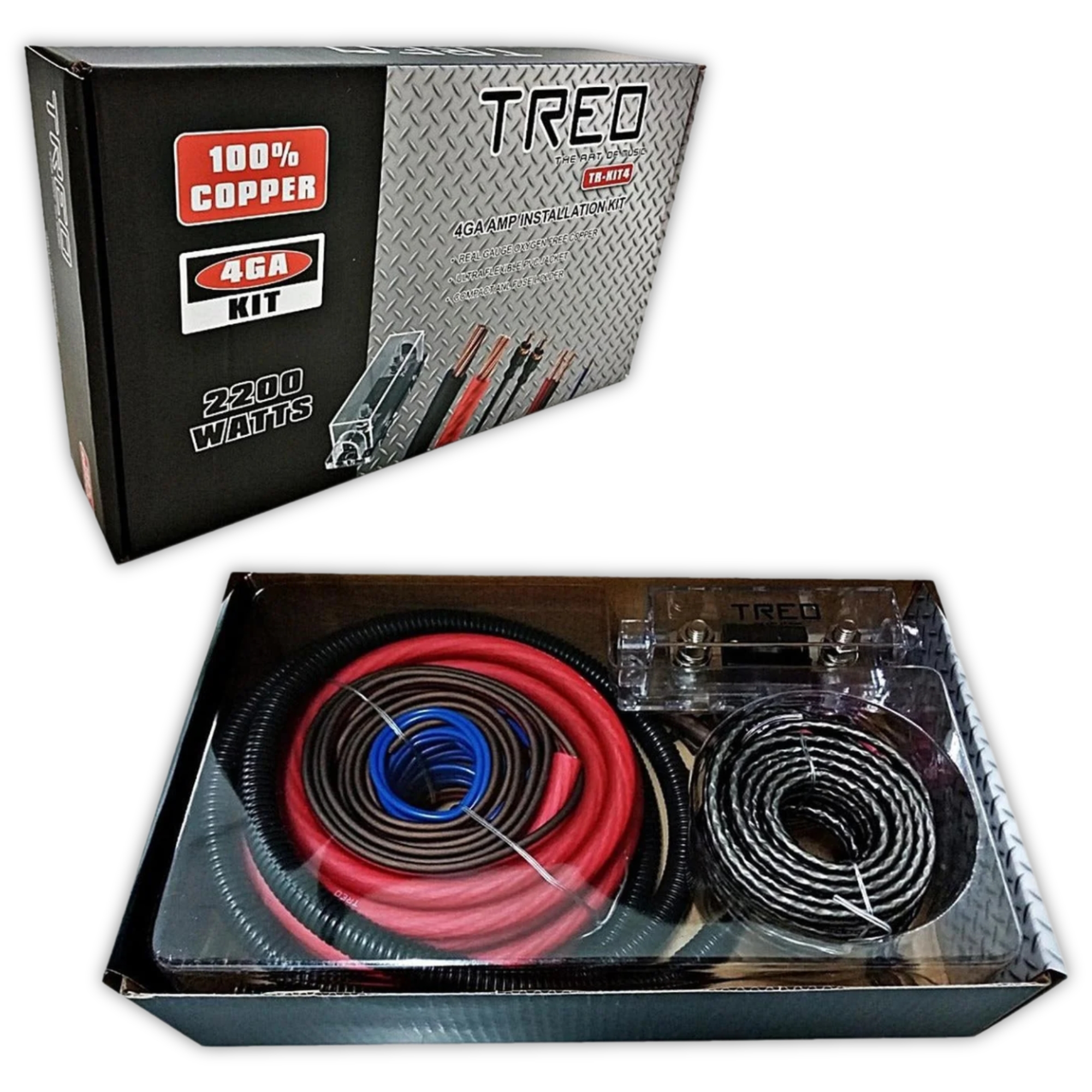 Kit De Instalacion Ampli Treo TRKIT4 100% Cobre Calibre 4