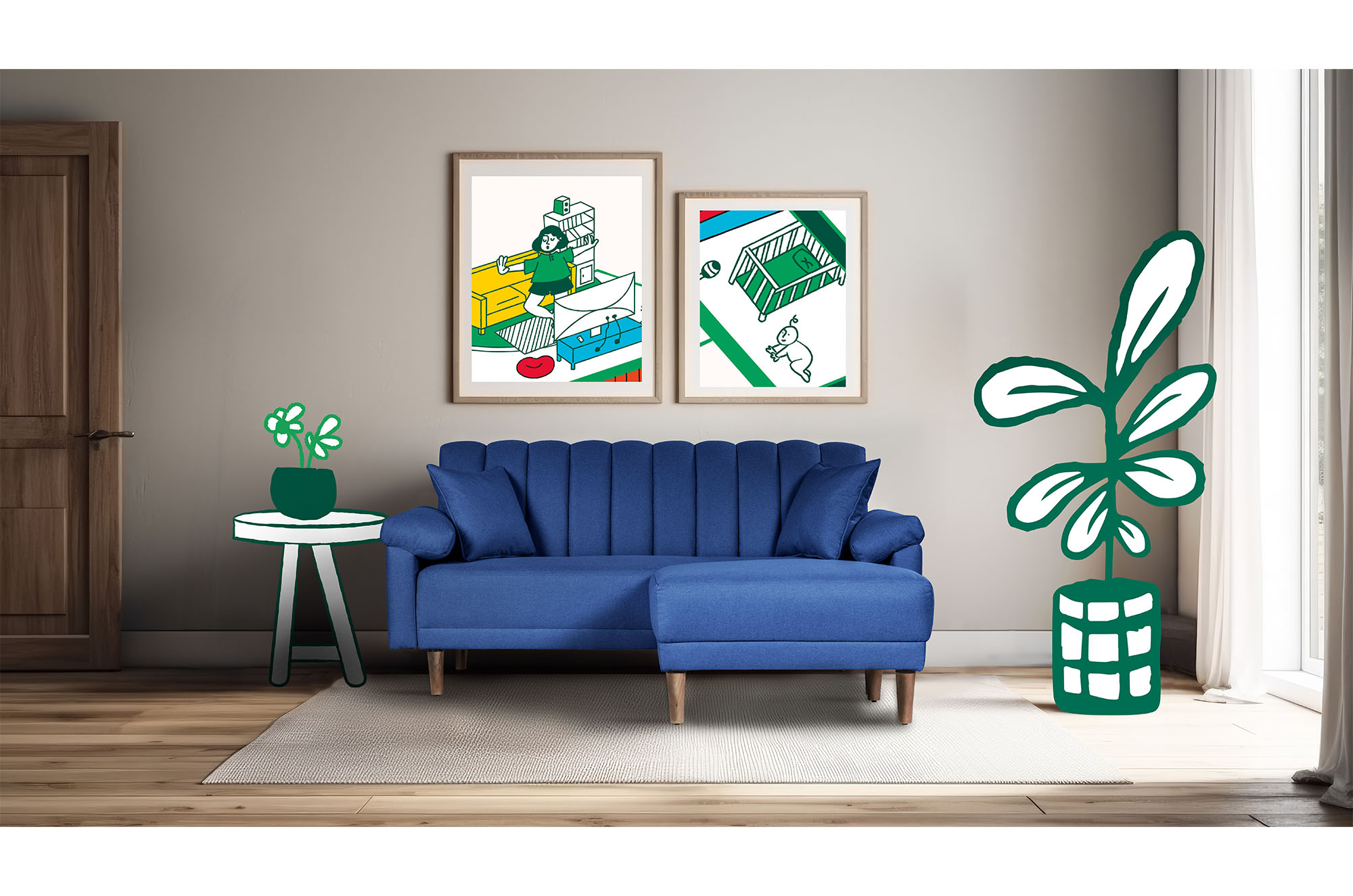 Sala Modular Calatrava Azul Makora Essentials de lino reversible