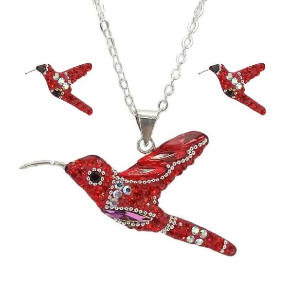 Collar y aretes Colibrí Rojo Zvezda de plata .925