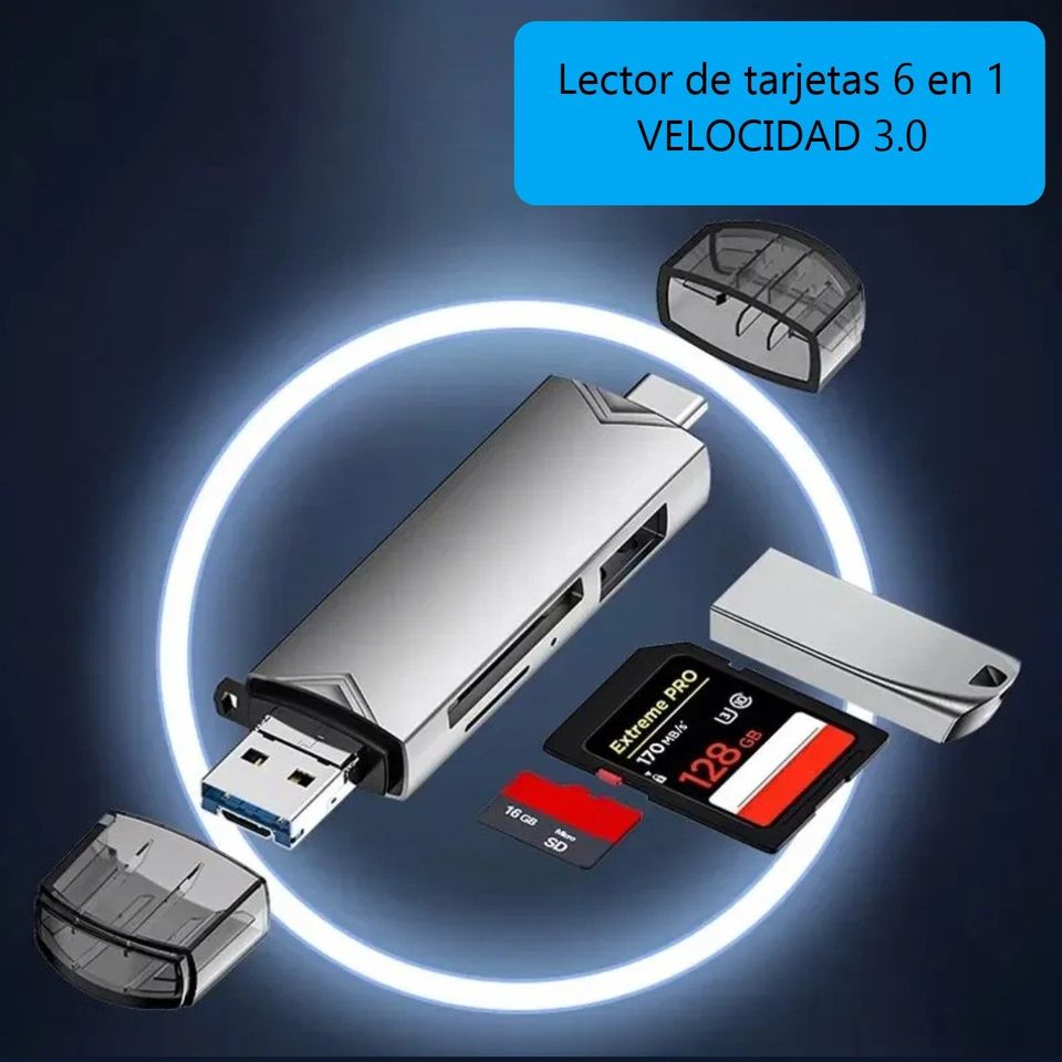 Lector de tarjetas multifunción 6 en 1 Usb 3.0 disco U tipo C Micro Usb ...
